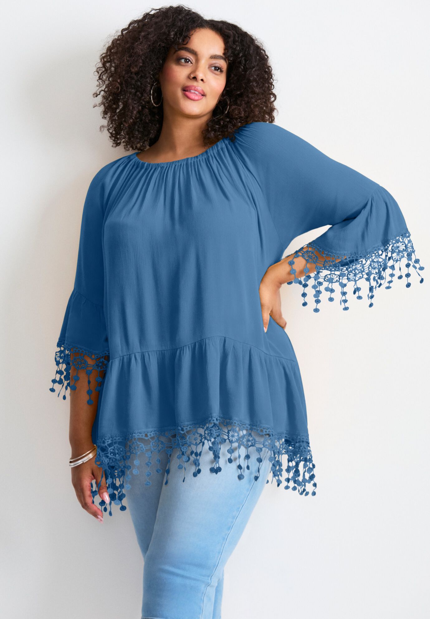 Crochet Fringe Trim Tunic | Dia & Co