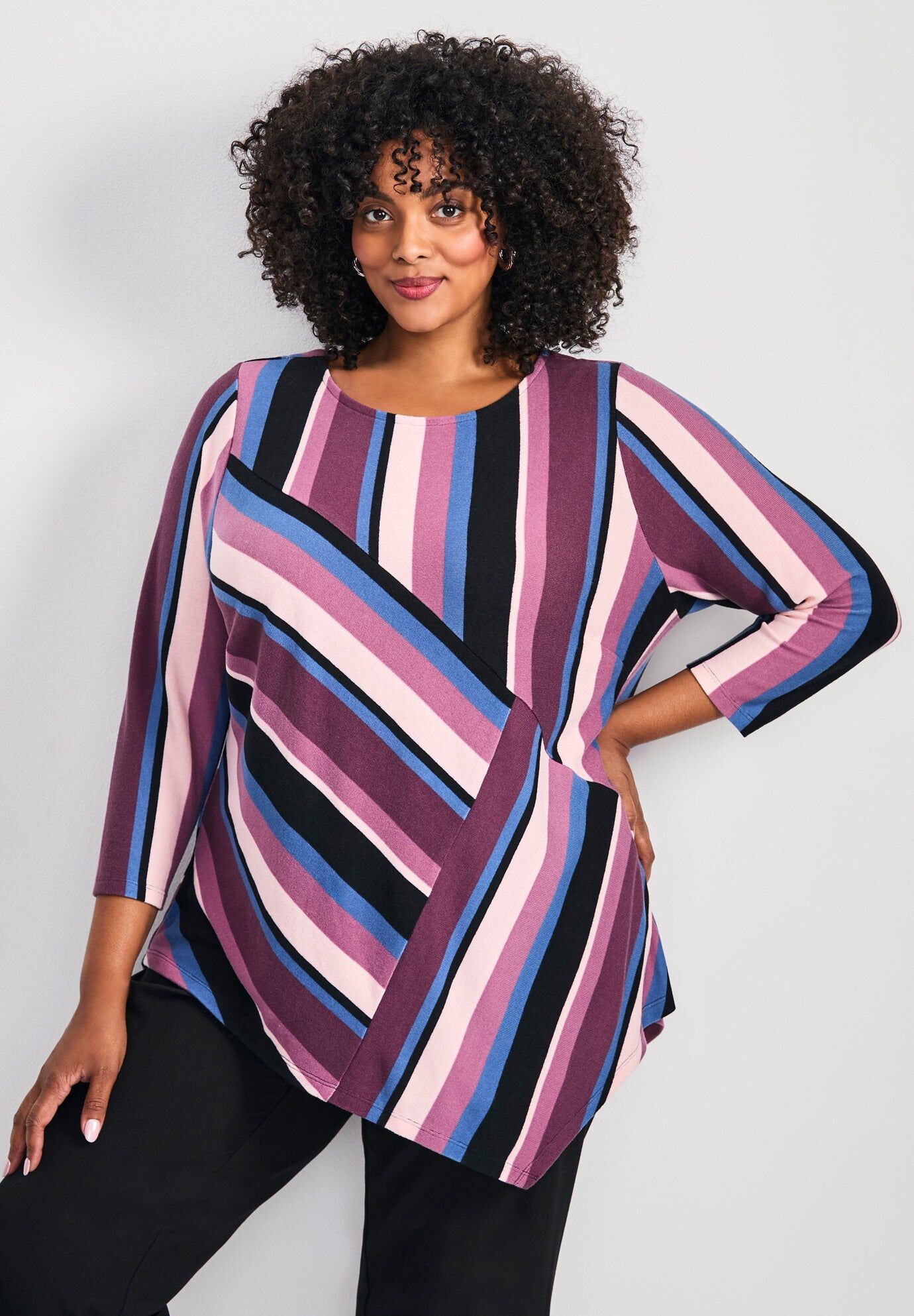 Kaya Asym Stripe Hacci Top | Dia & Co