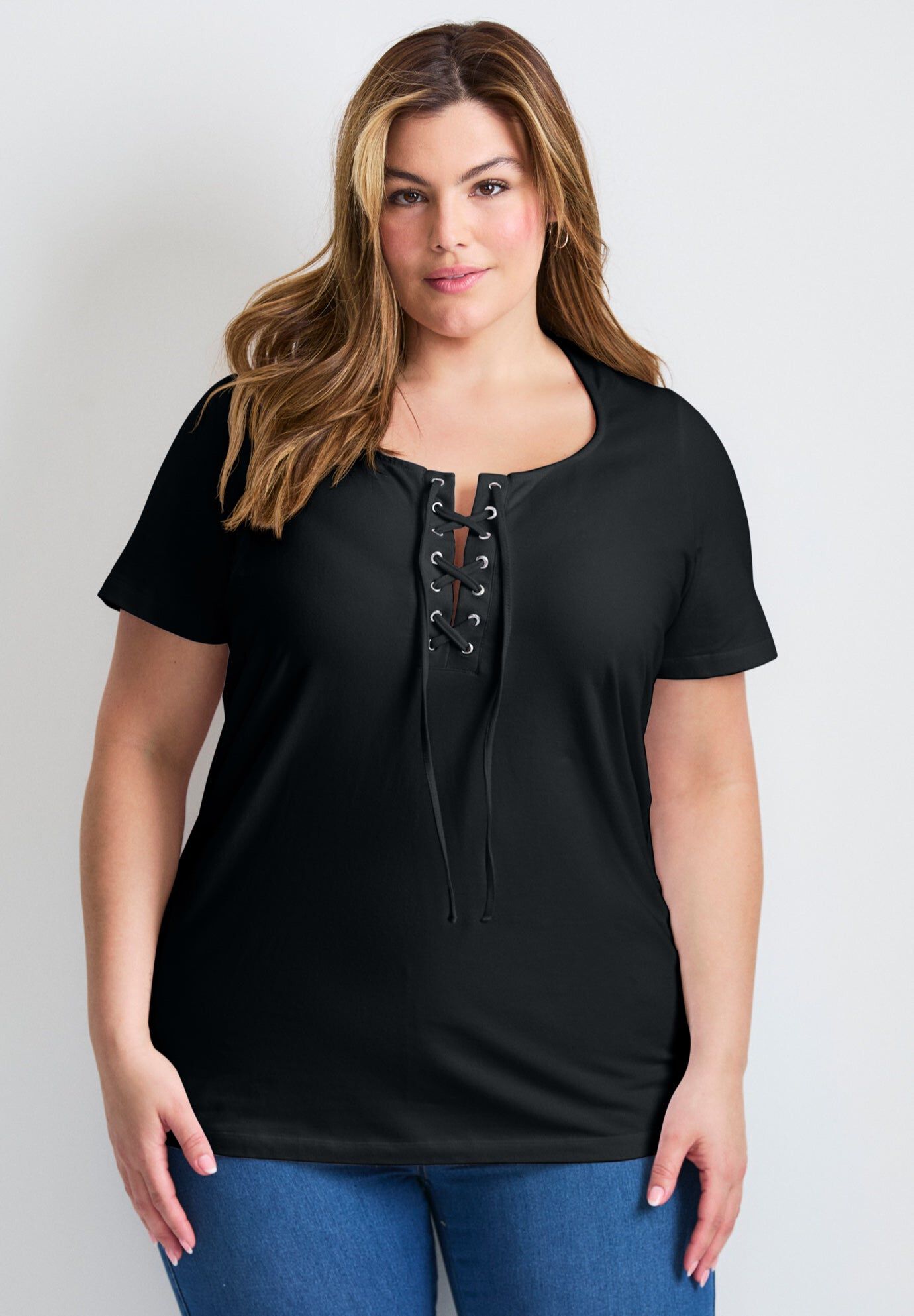 Lacing Detail Tunic Tee | Dia & Co