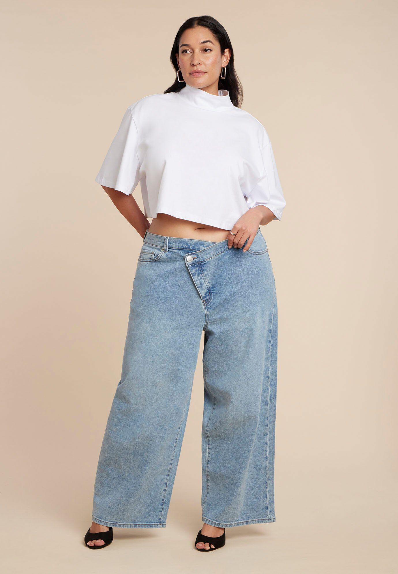Overlap Waist Wide Leg Jeans | Dia & Co