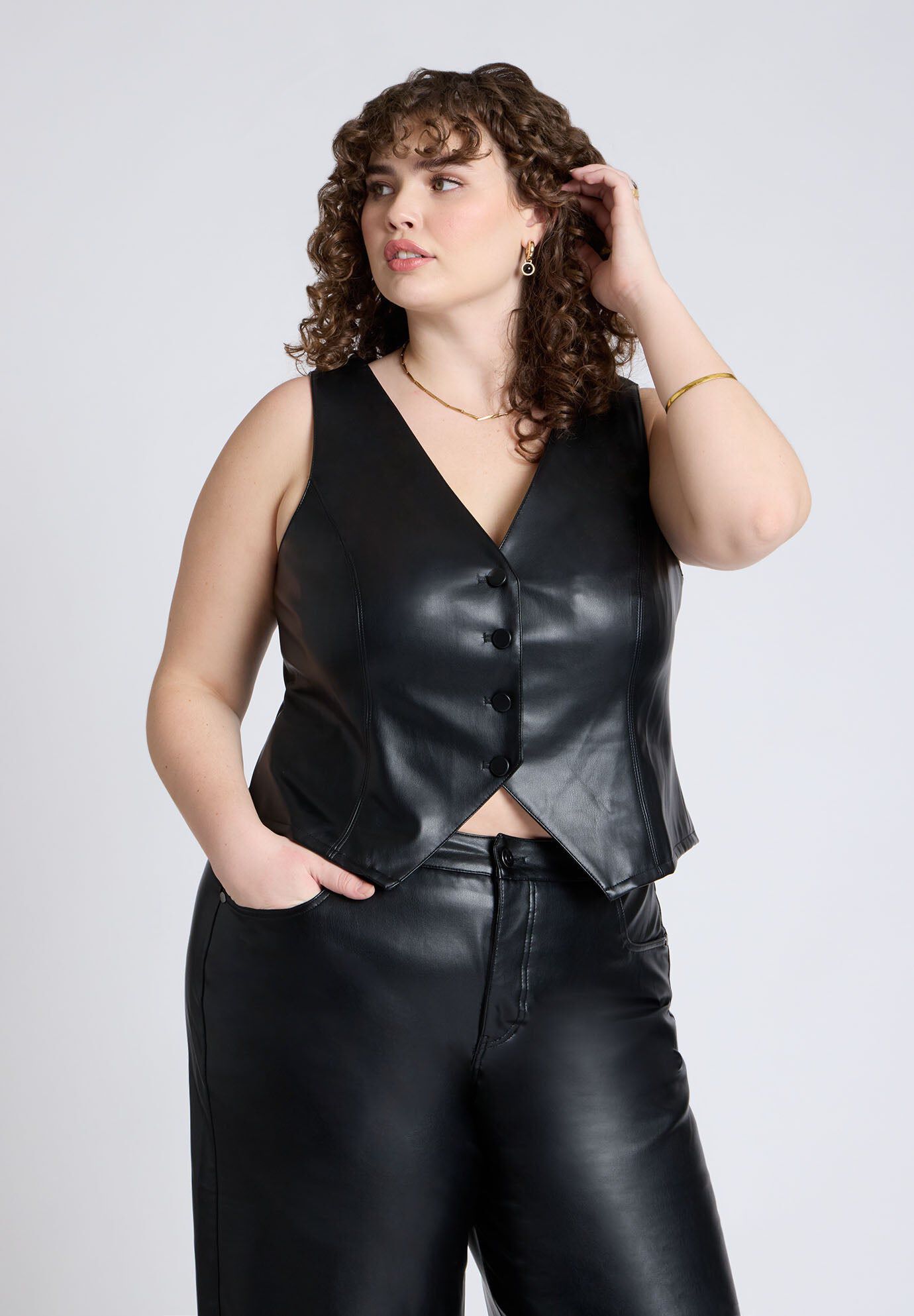 Faux Leather Vest | Dia & Co