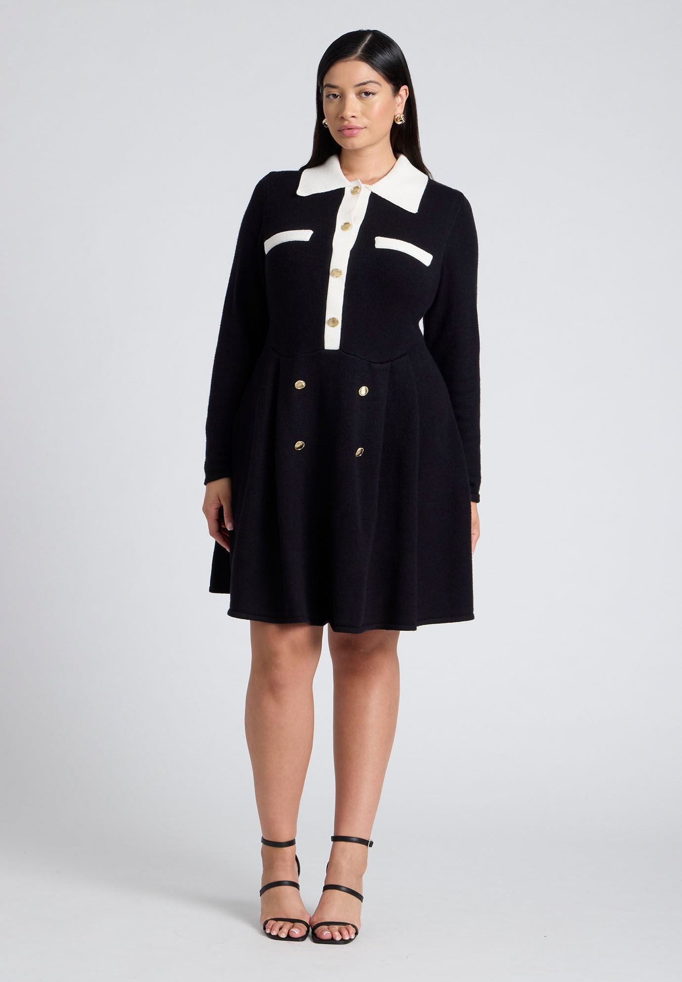 Collared Sweater Dress With Buttons | Dia & Co