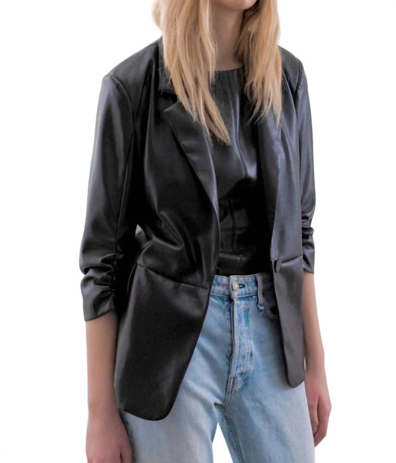 NADIA FAUX LEATHER BLAZER | Dia & Co