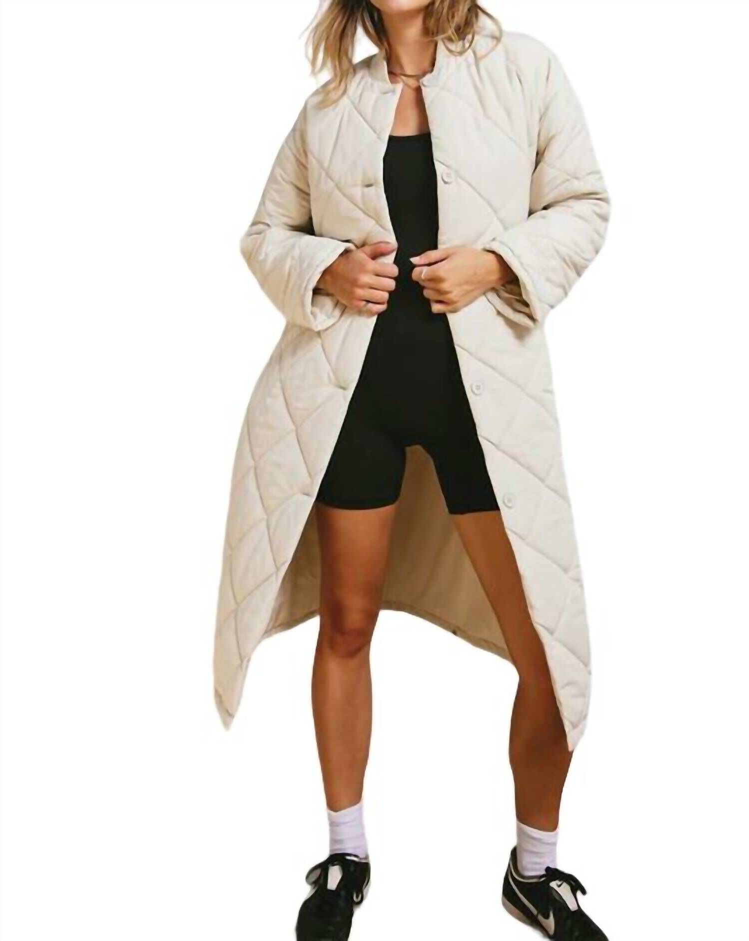 QUILTED DUSTER JACKET IN BONE | Dia & Co
