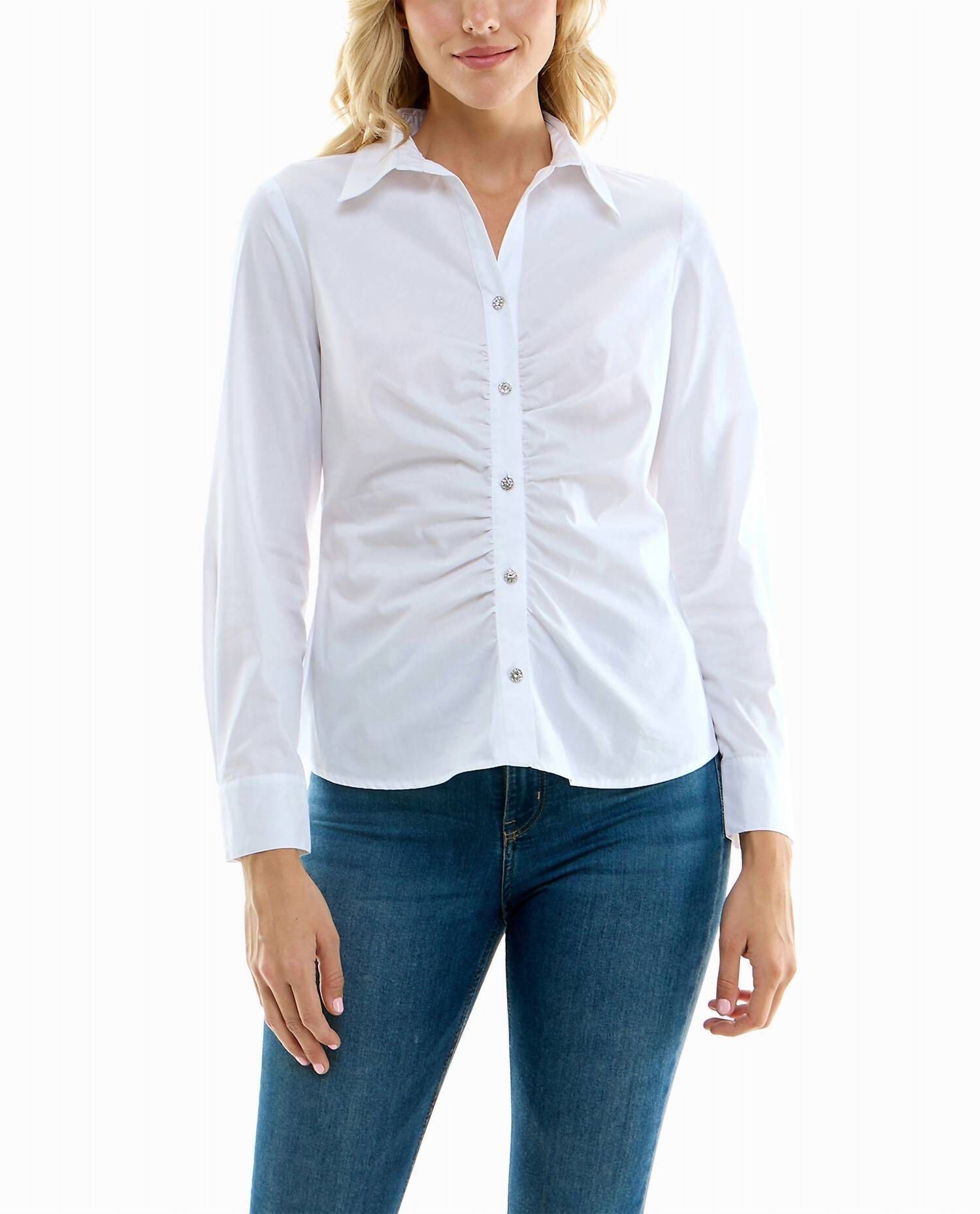 AMBER STRETCH BUTTON DOWN SHIRT | Dia & Co