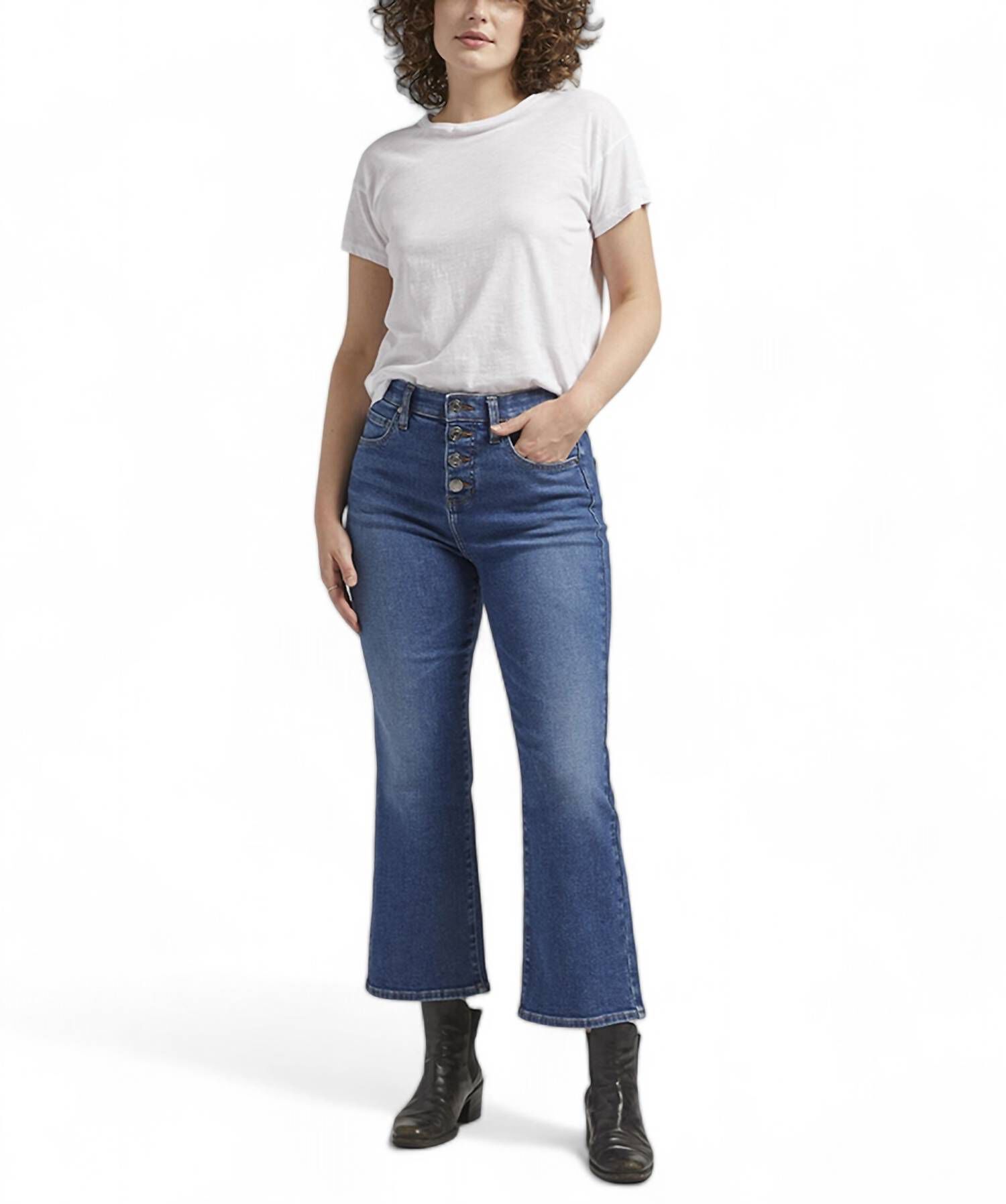PHOEBE HIGH RISE CROPPED BOOTCUT BUTTON FLY JEAN | Dia & Co