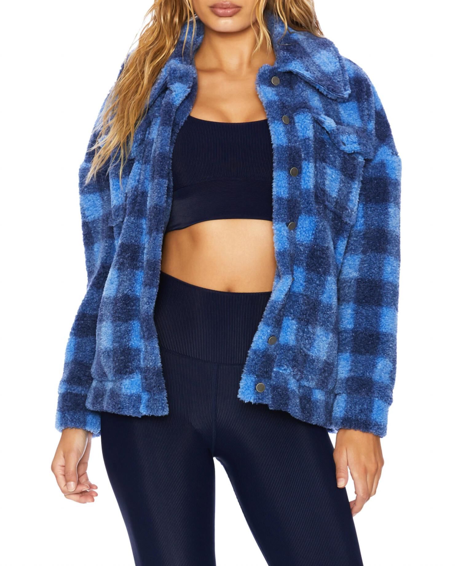 SHERPA JACKET IN CORNFLOWER BUFFALO CHECK | Dia & Co