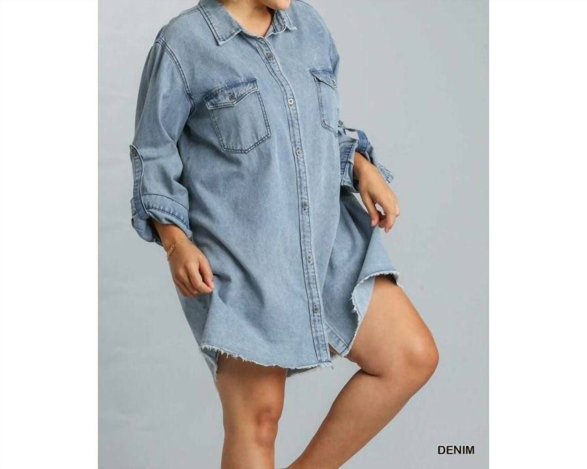 DRESS WITH UNFINISHED HEM IN DENIM | Dia & Co