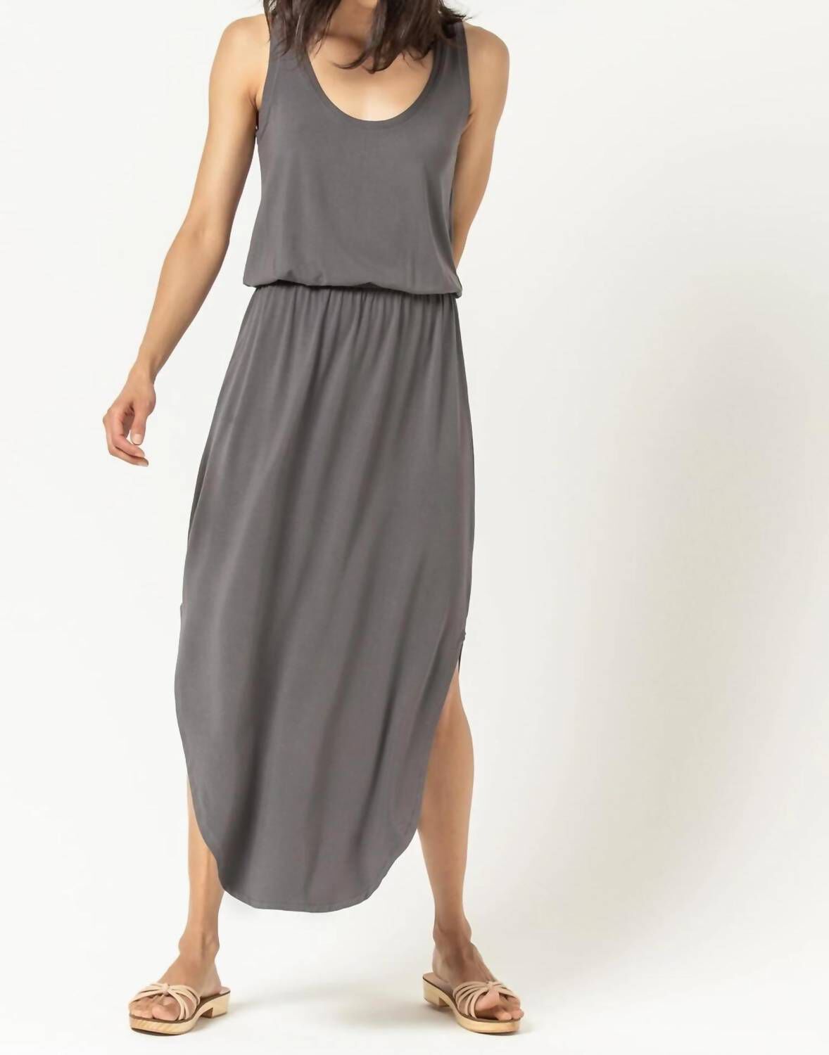 Racing Stripe Maxi Dress in Pewter | Dia & Co