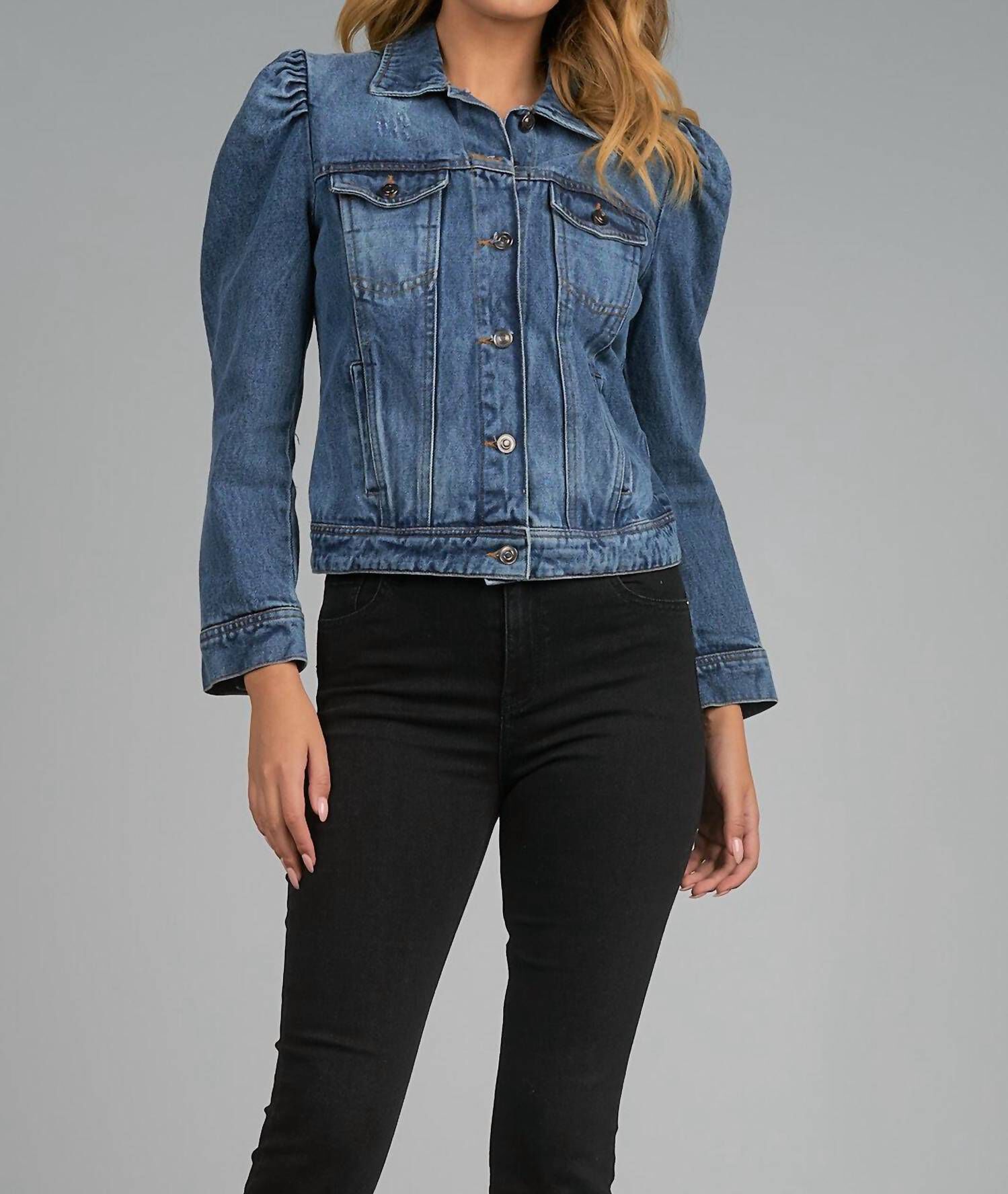 PUFF SLEEVE JACKET IN DENIM | Dia & Co