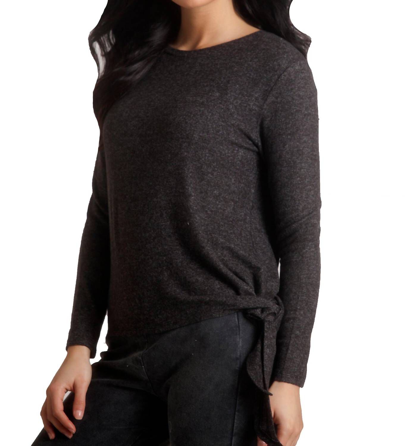 Ellie Side Tie Kashmira Sweater in Charcoal | Dia & Co