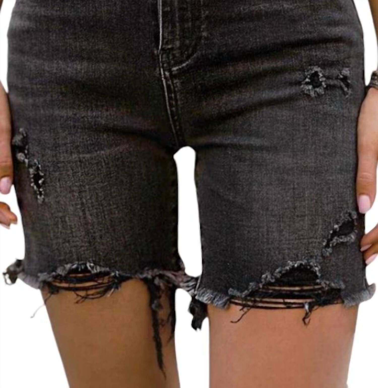High-Waisted Washed Distressed Shorts | Dia & Co