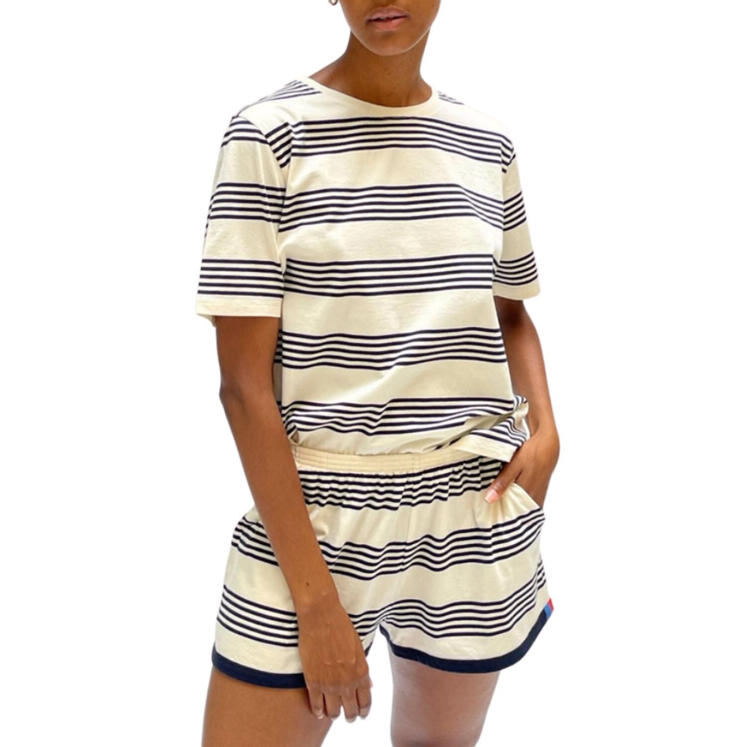 The Short Bundle Stripe Shorts in Cream/Navy | Dia & Co