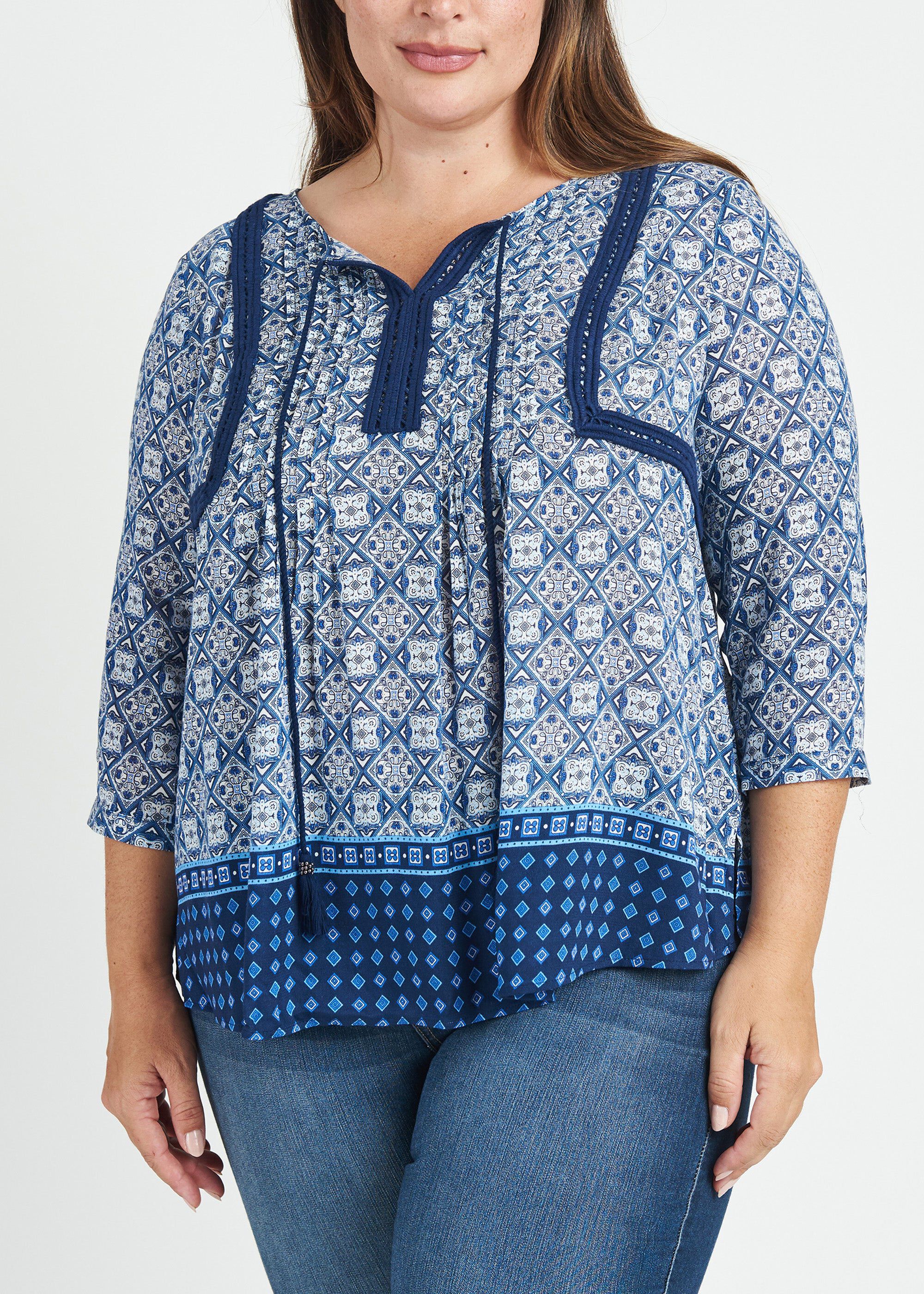 Hadley Indigo Top with Lacework | Dia & Co