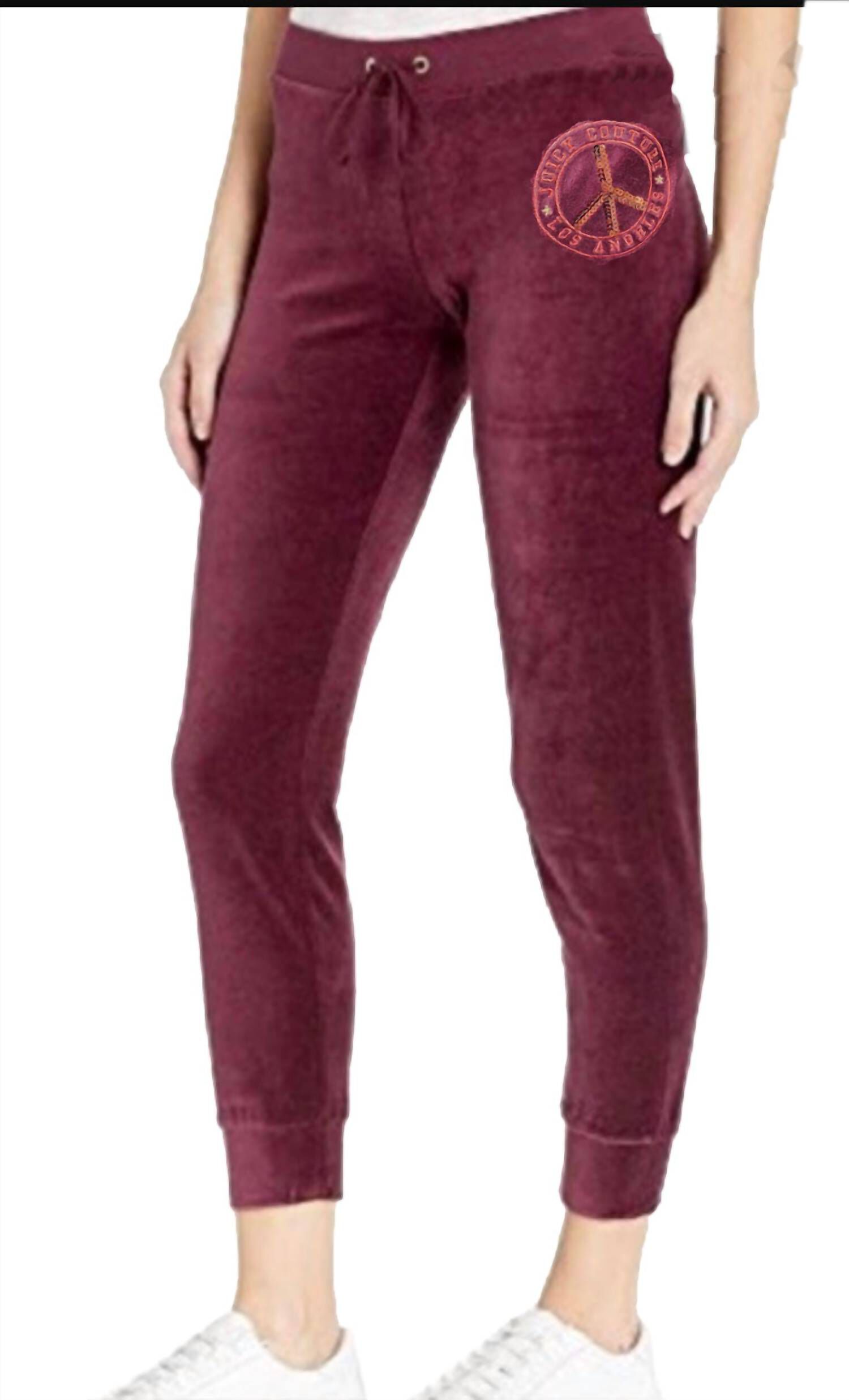 TRADITIONAL LOGO TRACK VELOUR ZUMA PANTS IN FIG | Dia & Co