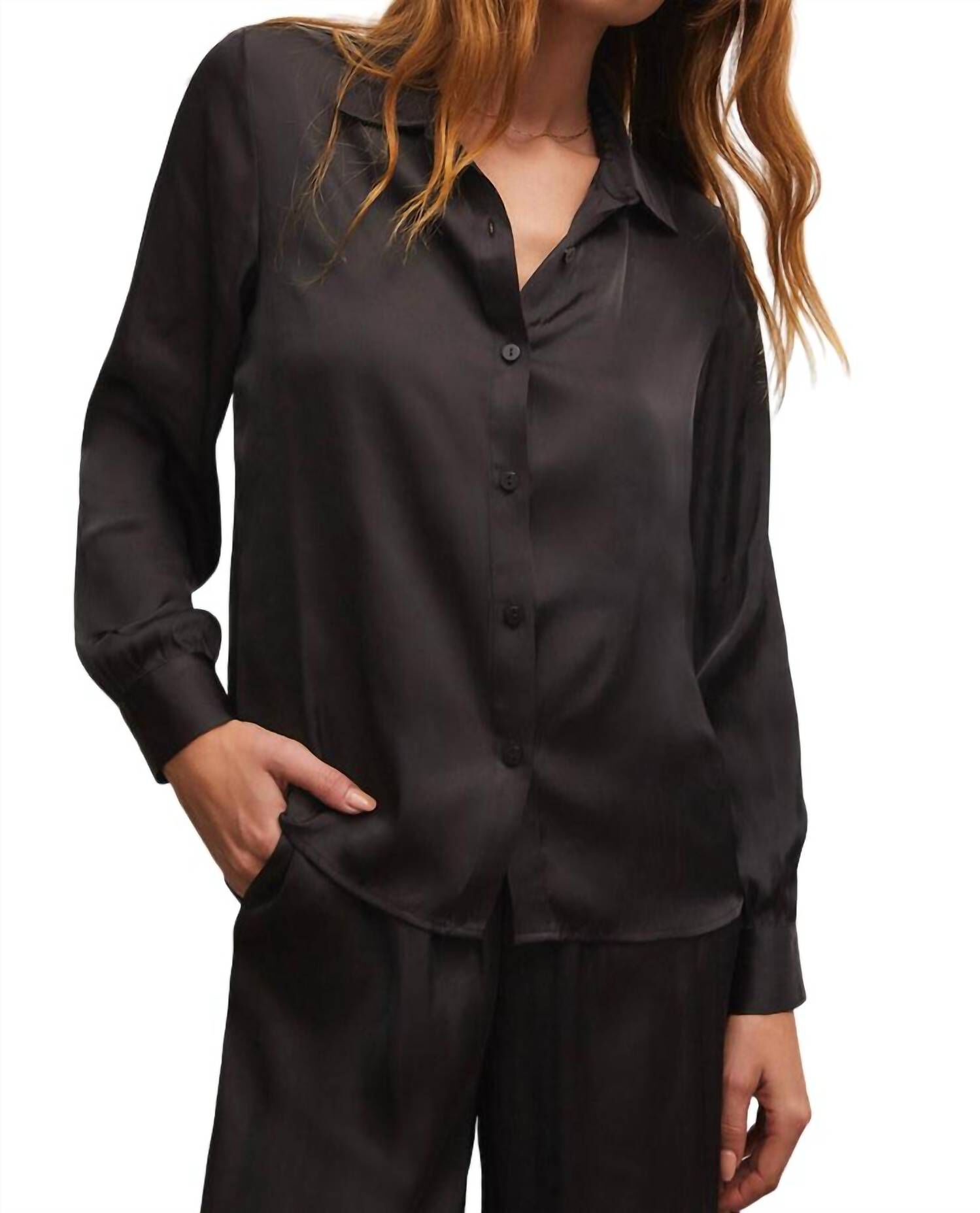 Serenity Lux Sheen Top In Black | Dia & Co