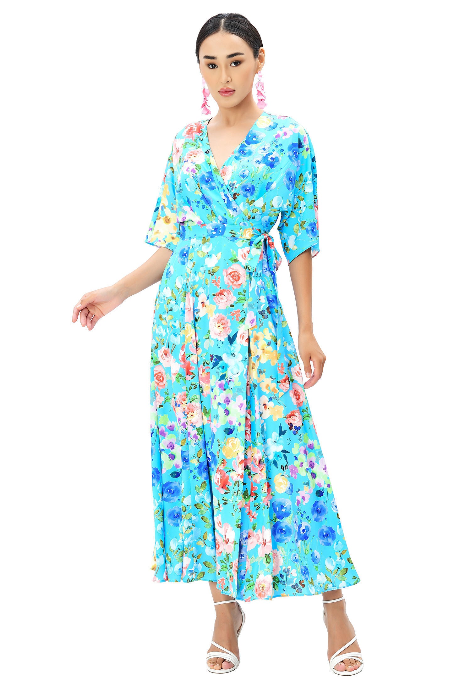 Dolman Sleeve Floral Print Crepe Wrap Dress | Dia & Co