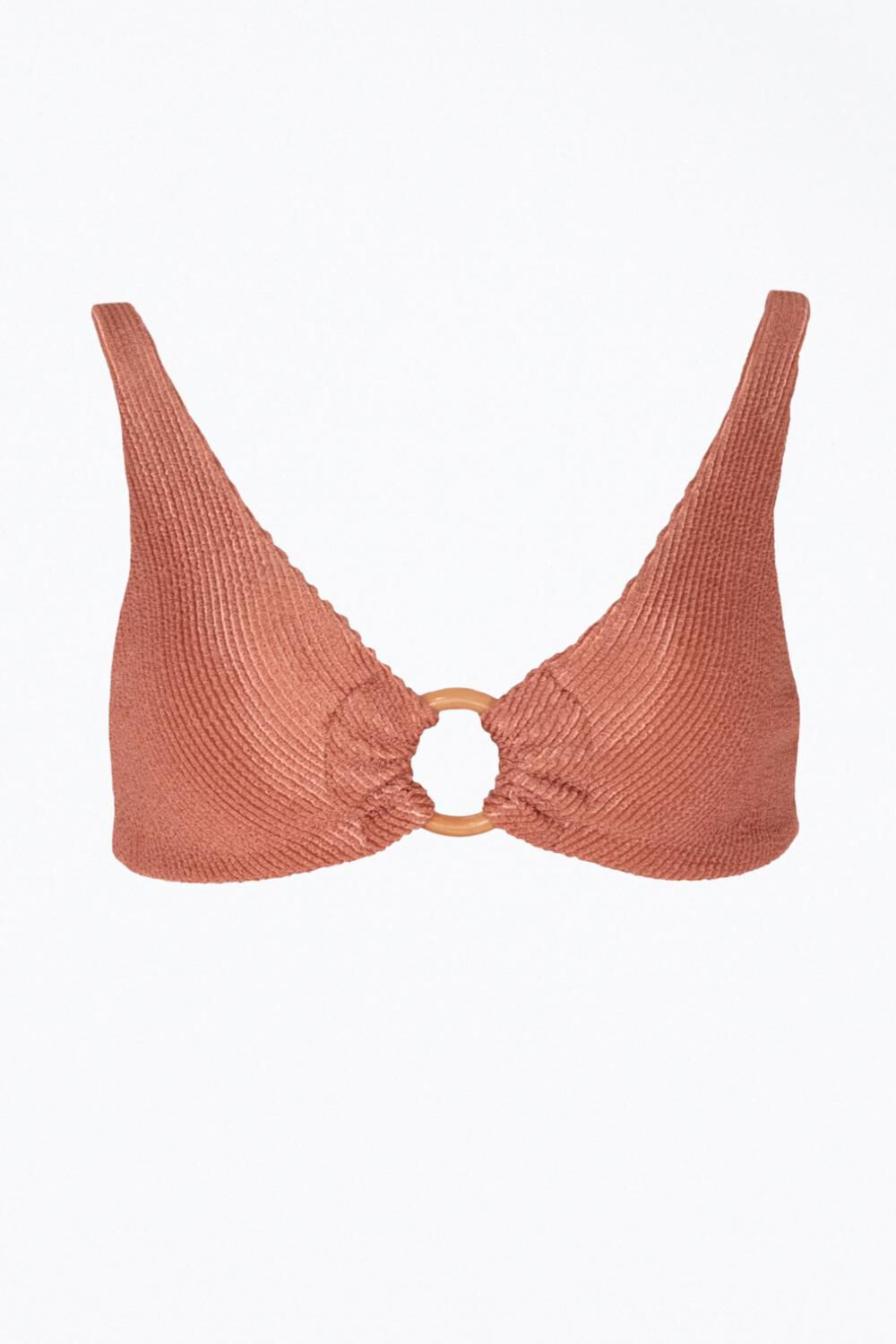 REBECCA RIBBED O-RING BIKINI TOP IN BLUSH | Dia & Co