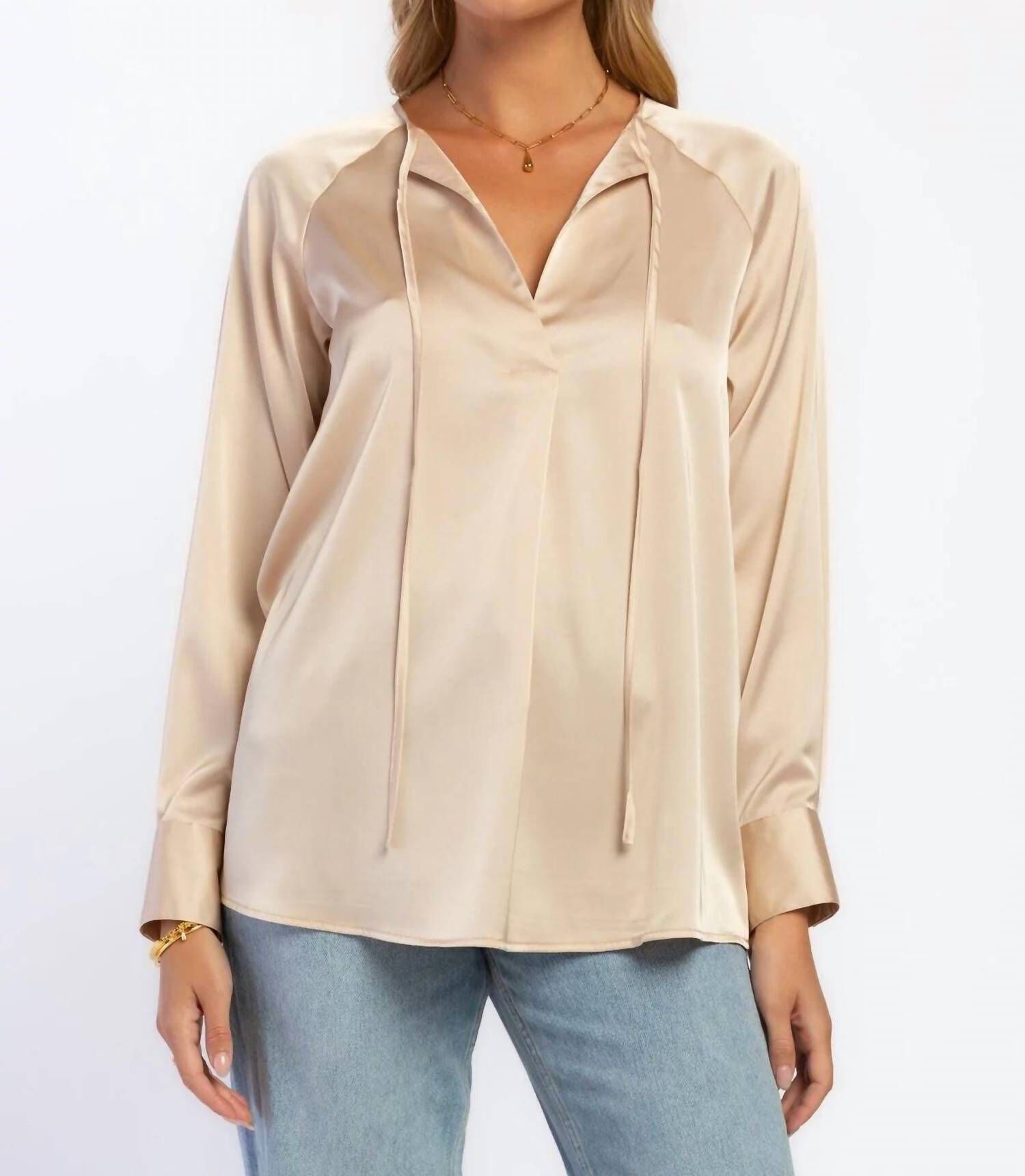 River Satin Blouse In Gold | Dia & Co