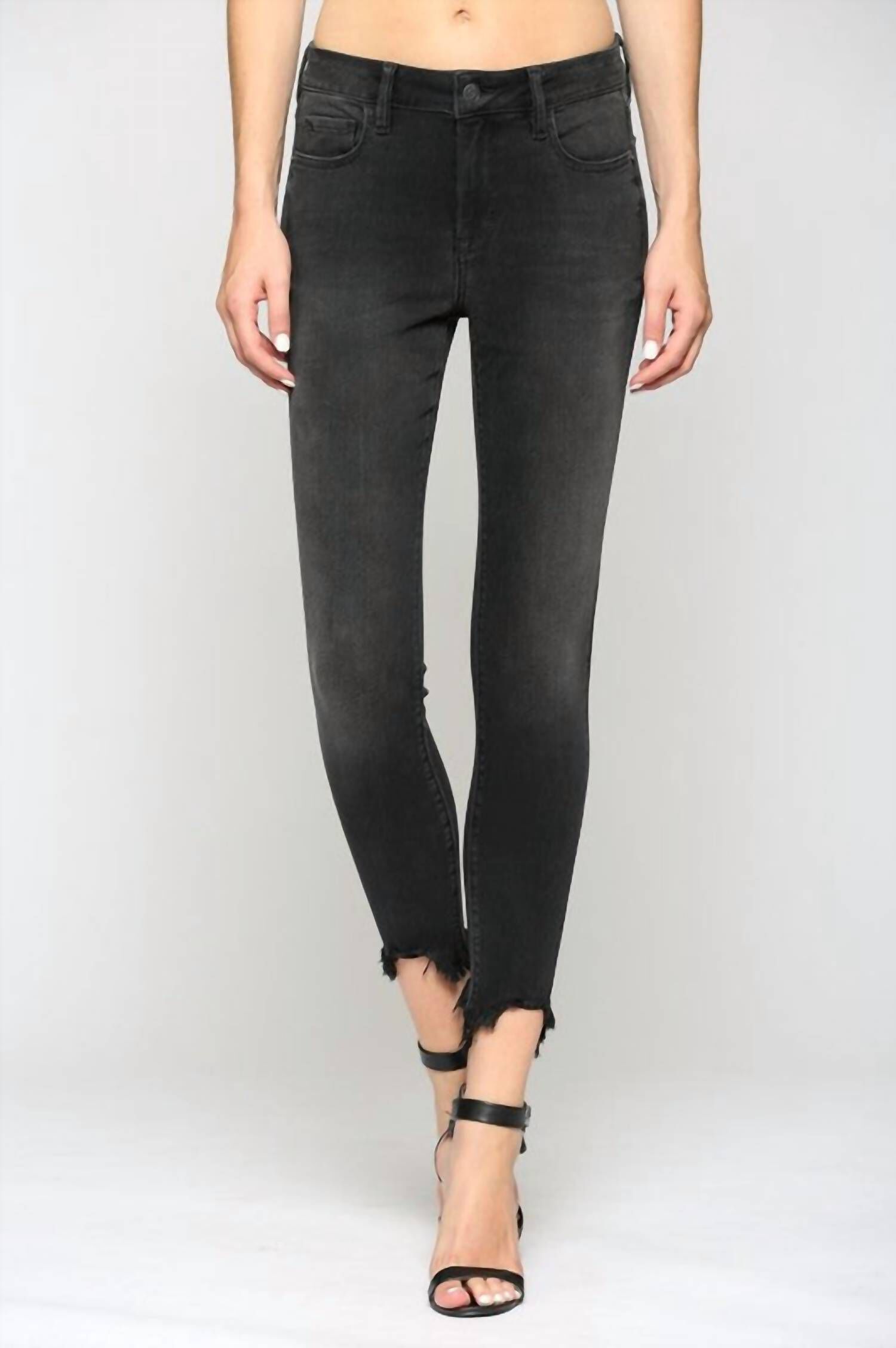 FRAYED HEM MID RISE SKINNY JEAN | Dia & Co