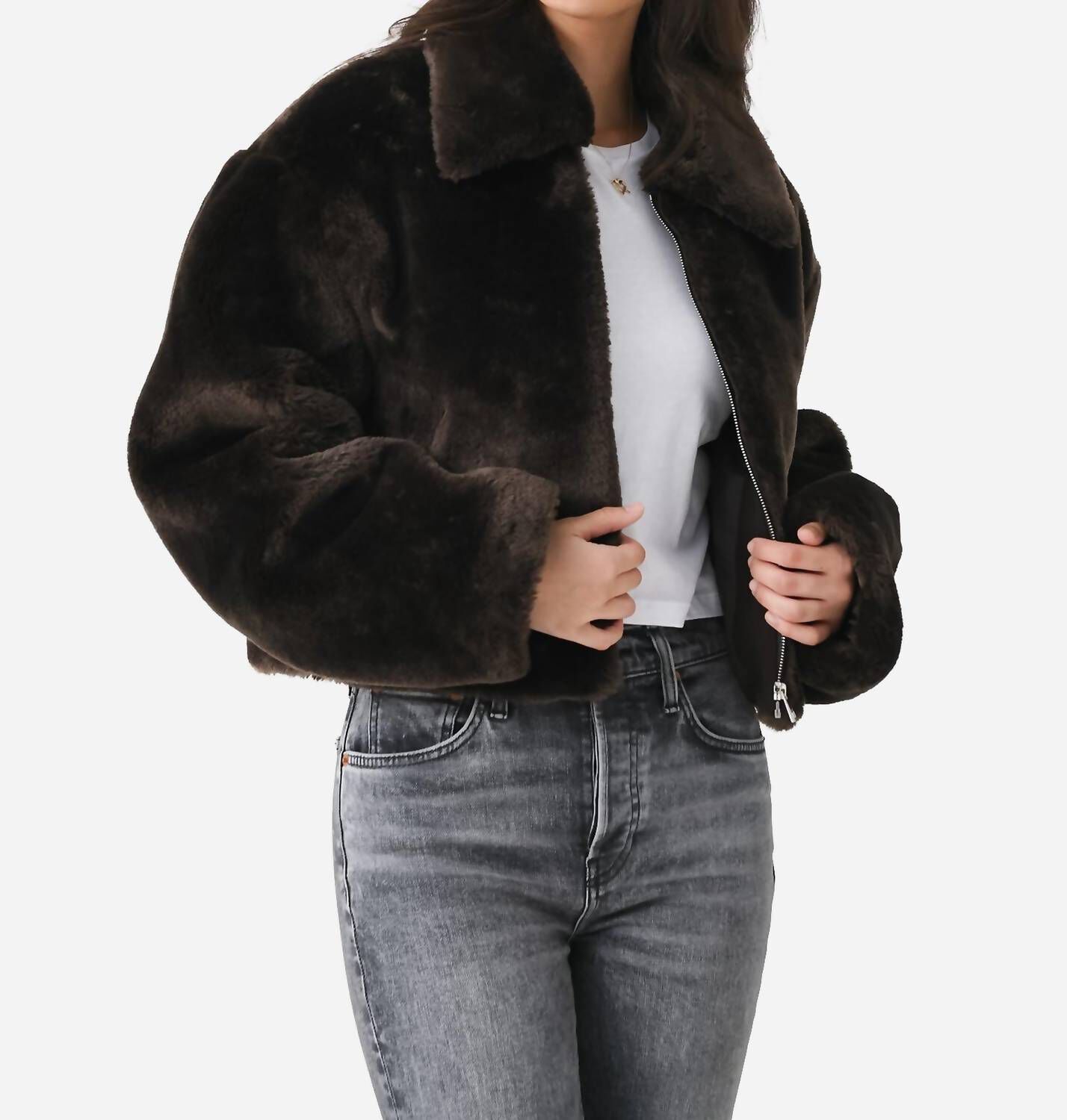 Faux Fur Zip Up Jacket | Dia & Co