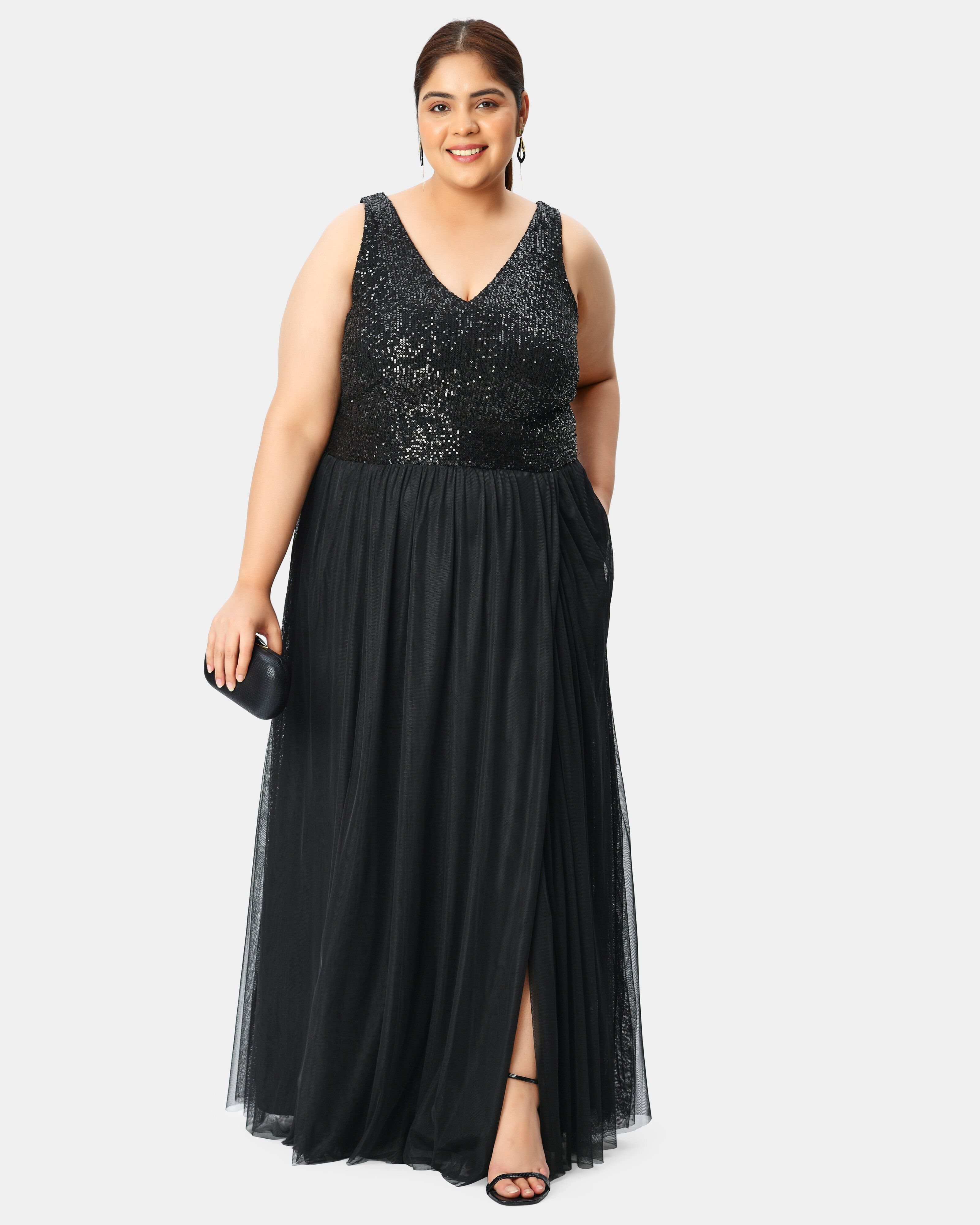 Sequin mesh and tulle vented dress | Dia & Co