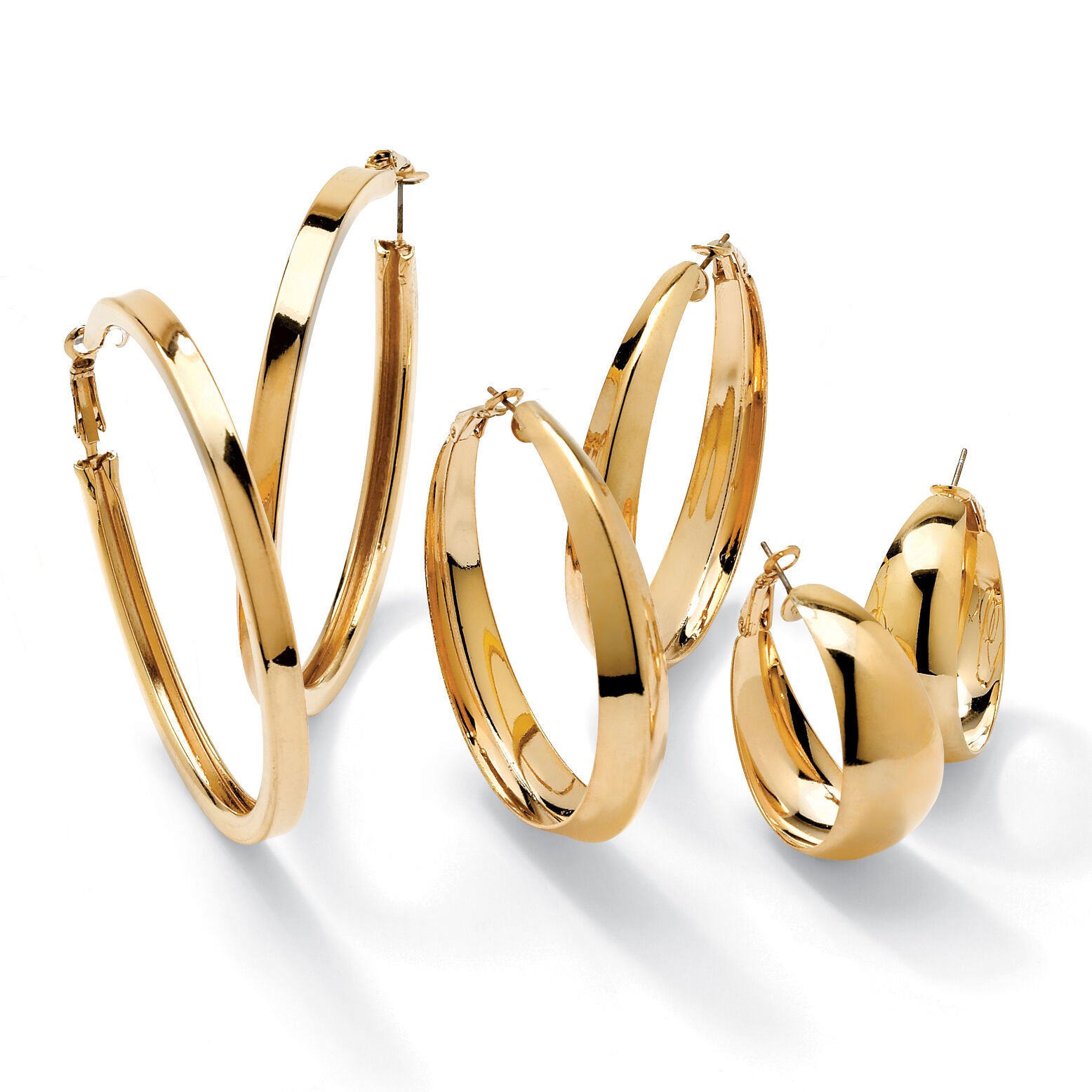 3 Pair Hoop Earrings Set in Yellow Goldtone | Dia & Co