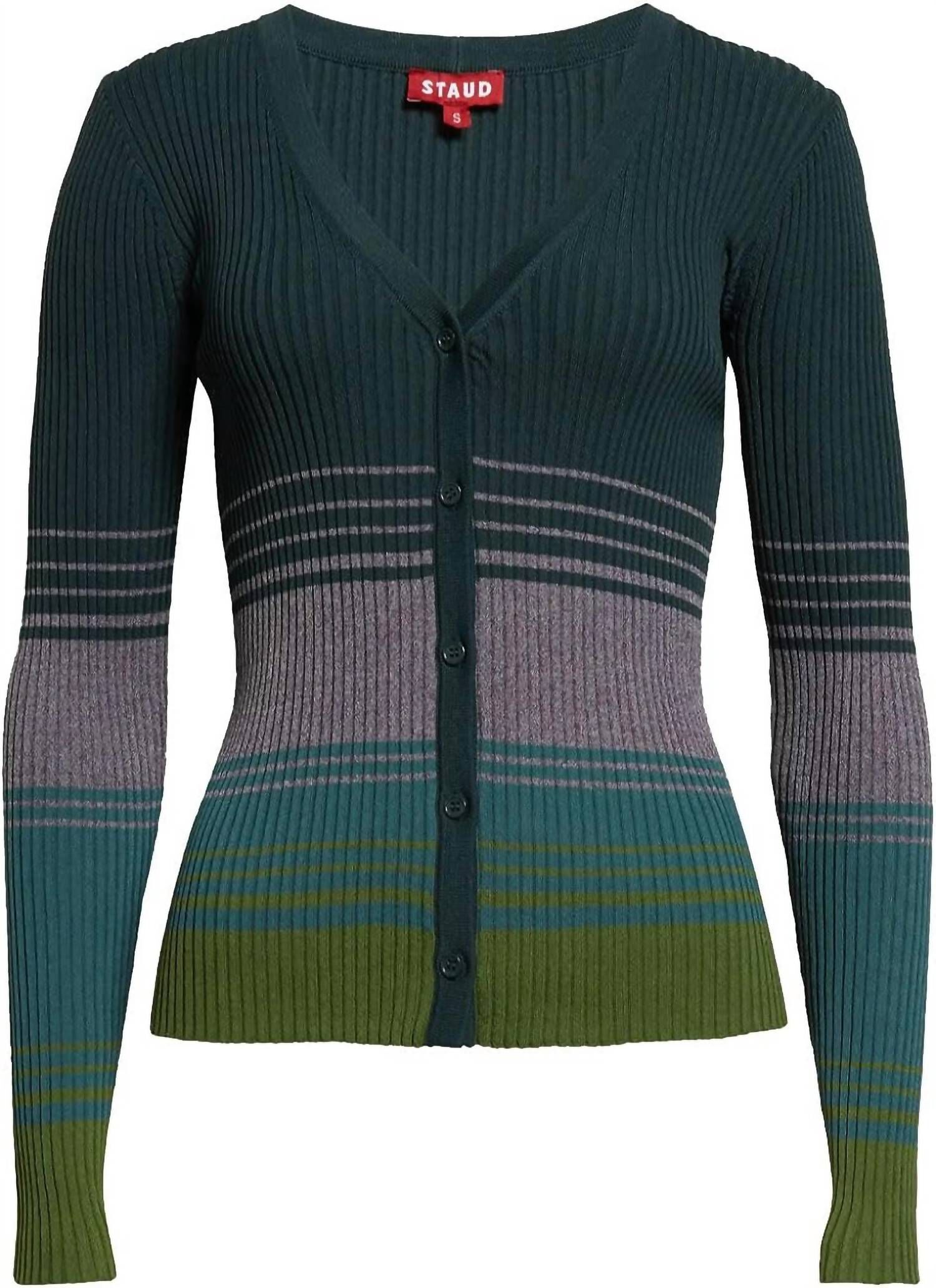 WOMEN'S CARGO COLOR BLOCK RIBBED SWEATER IN PINE FOREST | Dia & Co