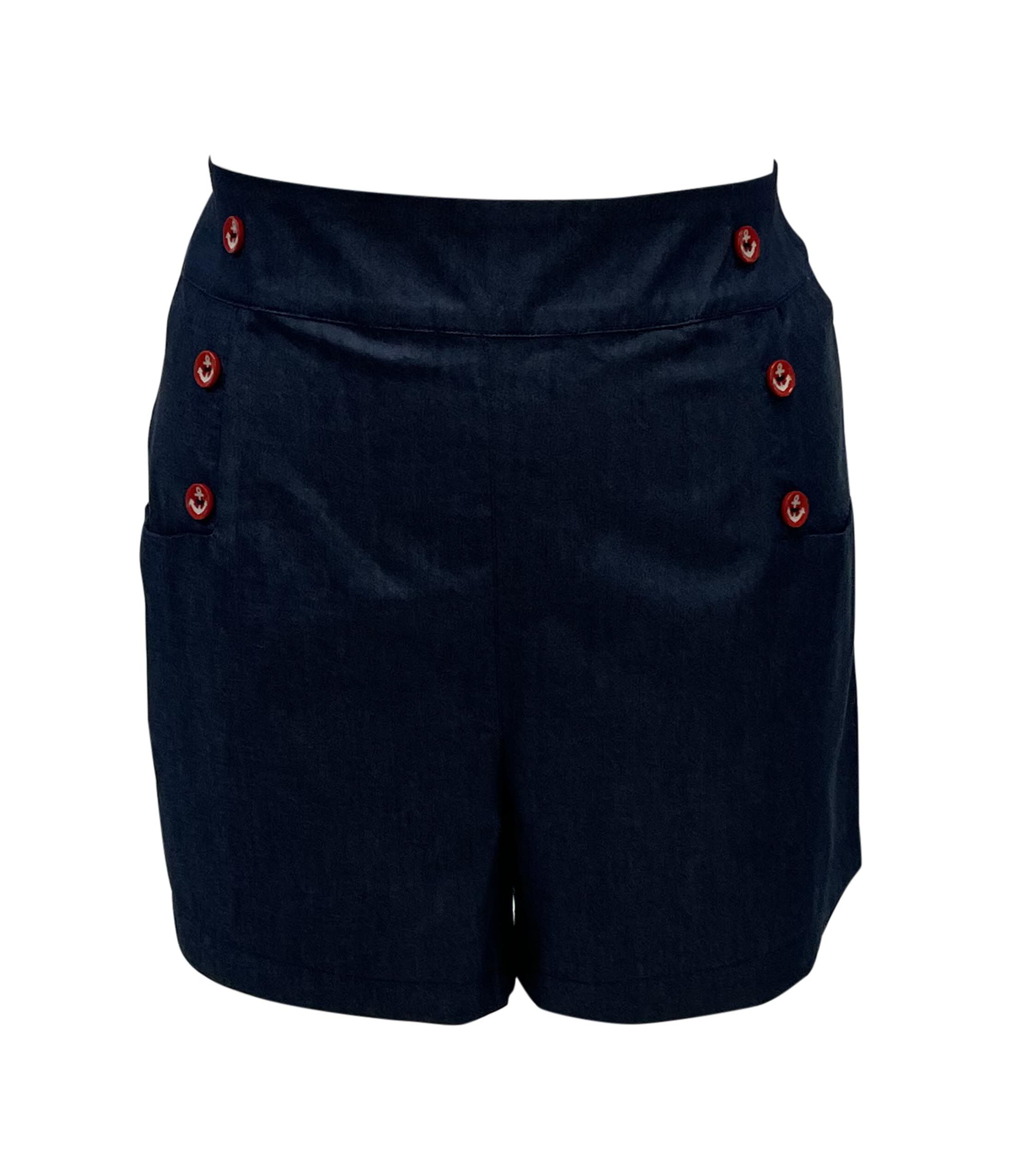 Unique Vintage Denim & Anchor Button High Waist Sailor Debbie Shorts ...