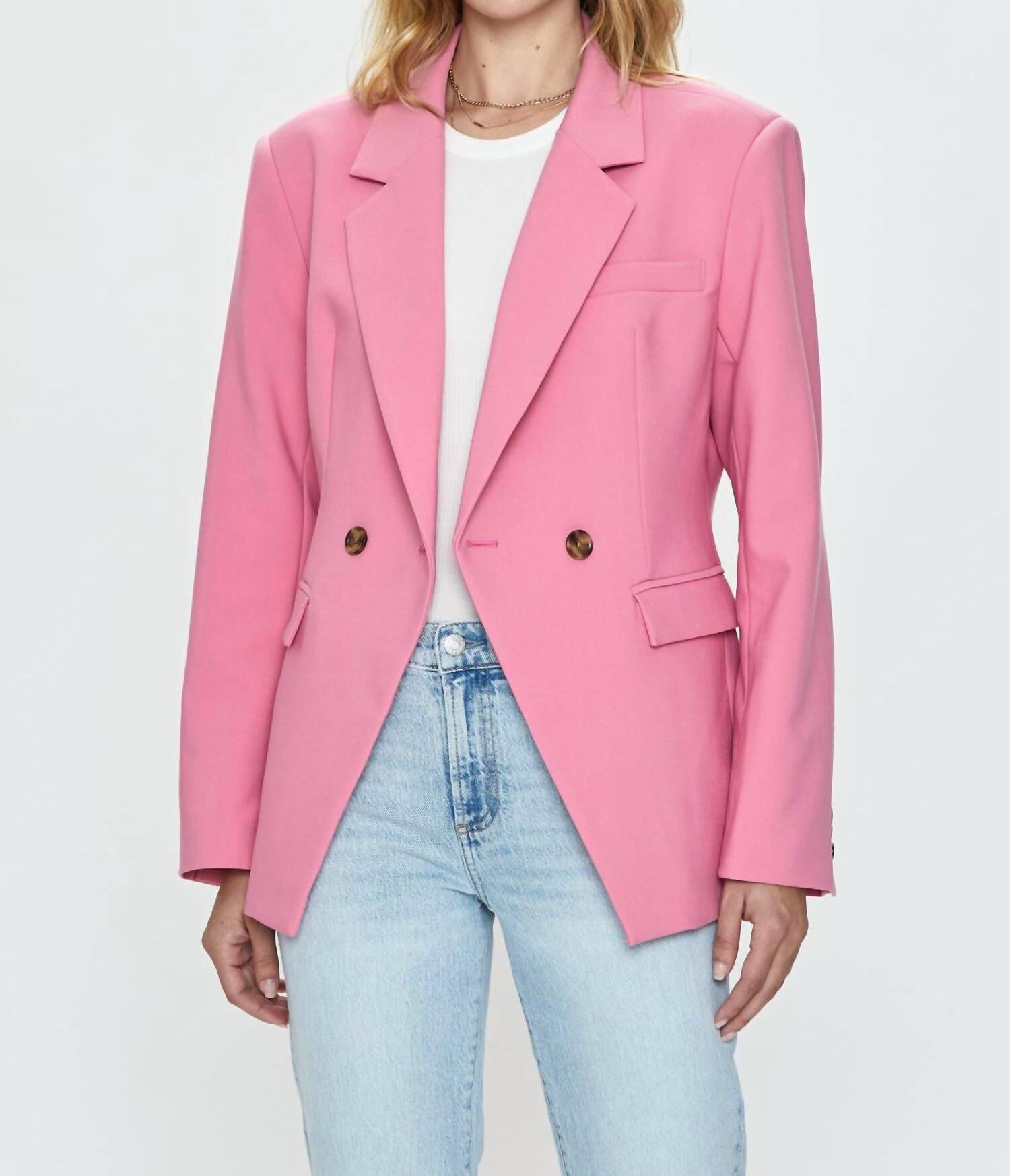 REMY DOUBLE BREASTED BLAZER IN PINK COSMOS | Dia & Co