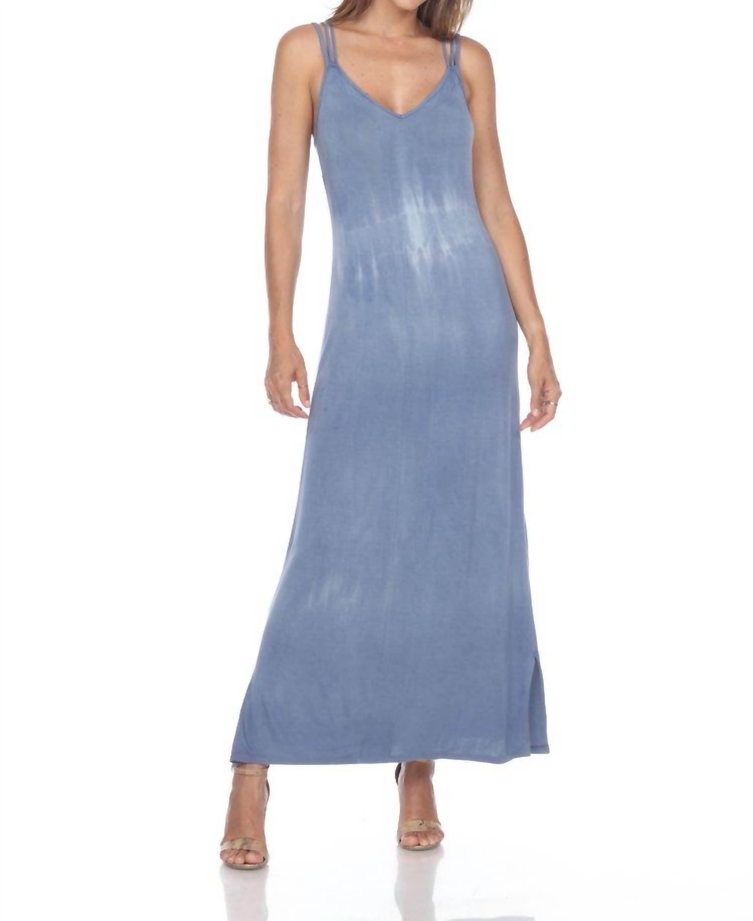 TRIXIE TRIPLE STRAP MAXI DRESS IN DENIM TIE DYE | Dia & Co