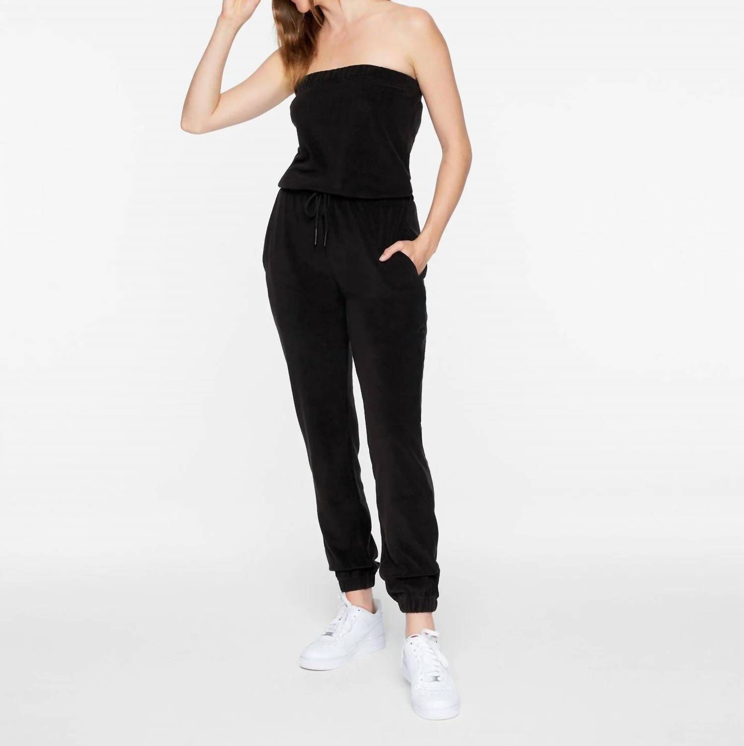 TERRY CLOTH TUBE JUMPSUIT IN BLACK | Dia & Co