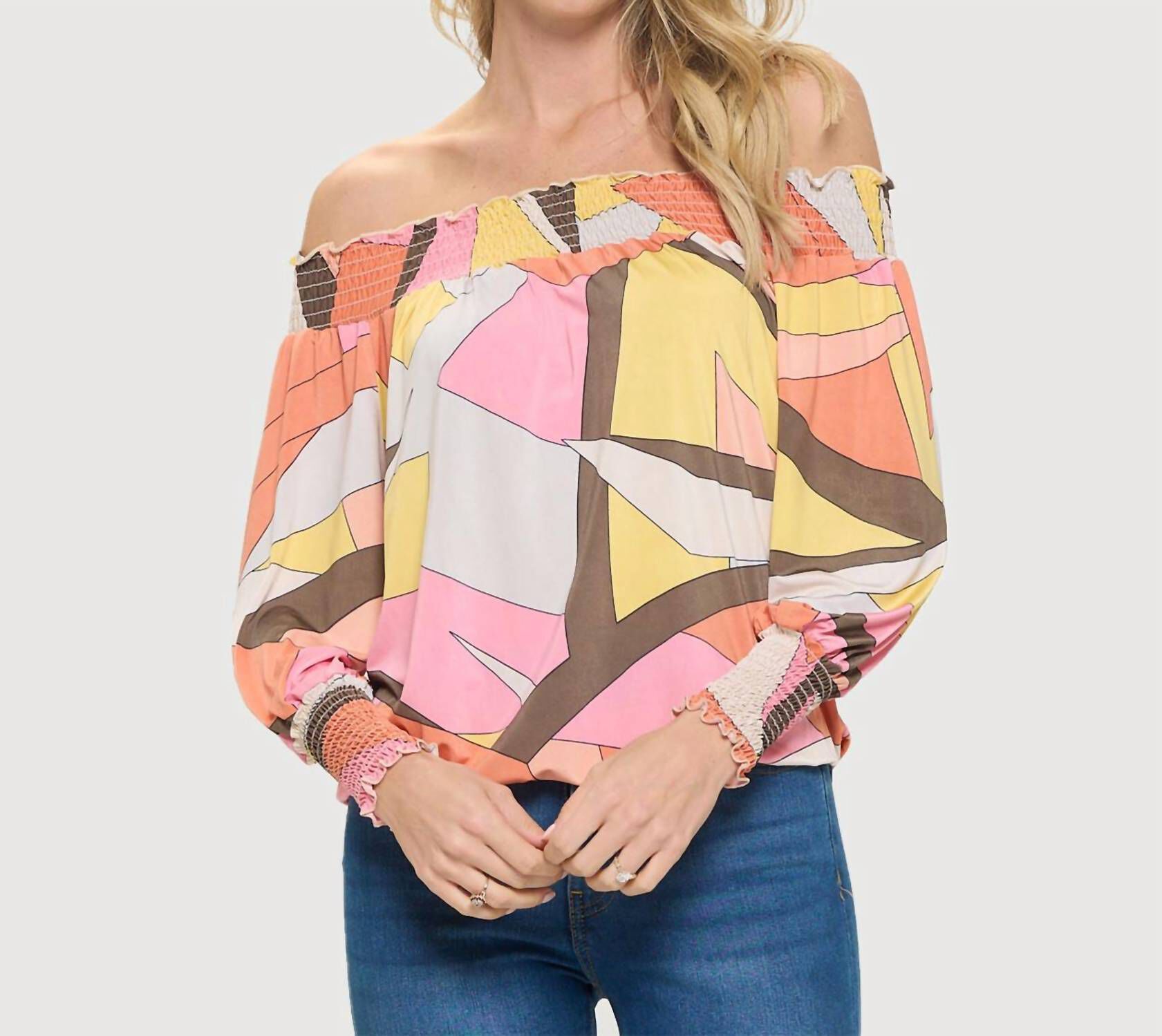 GEOMETRIC PRINT OFF SHOULDER | Dia & Co