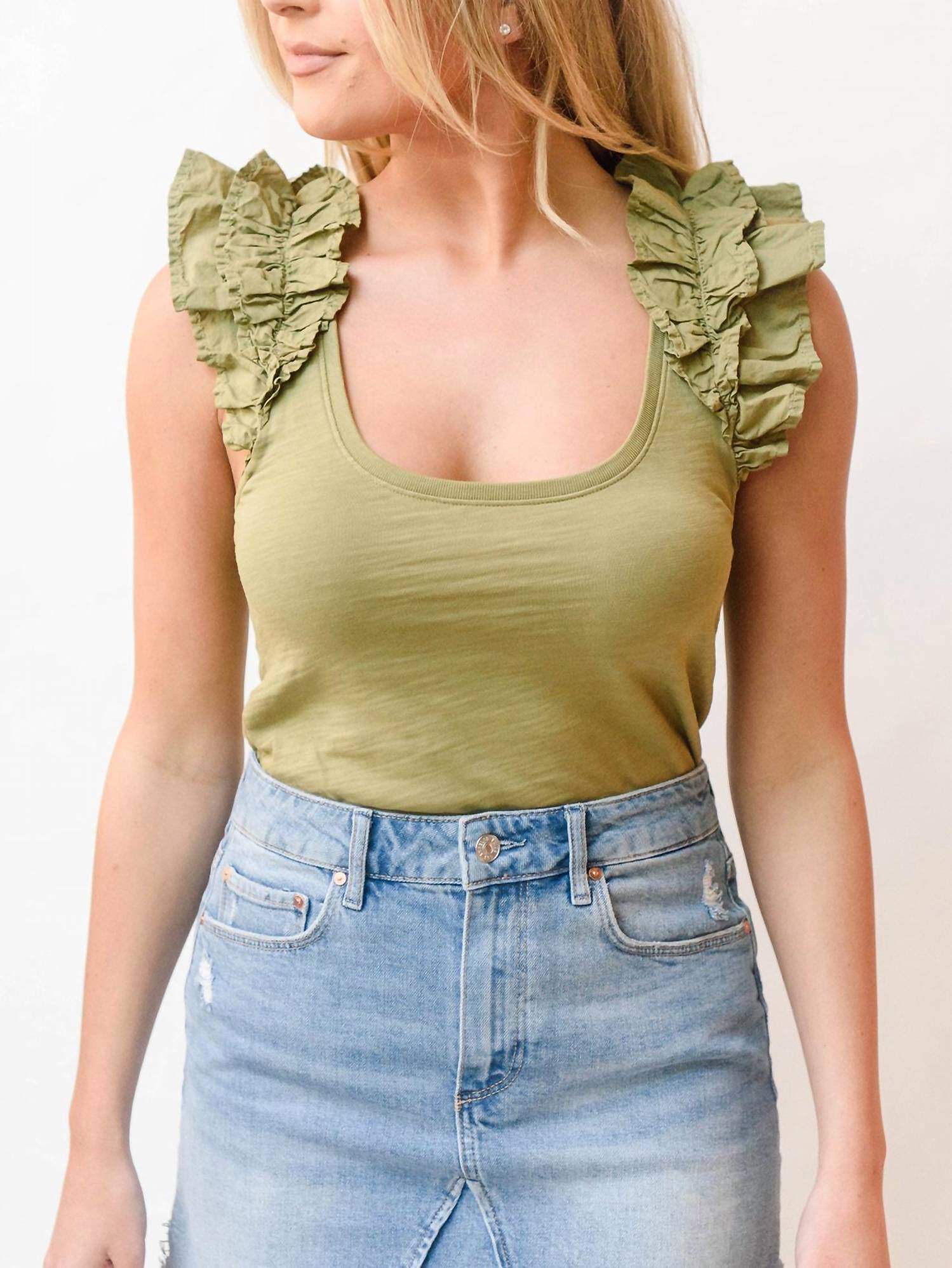 Valentina Ruffled Tank in Lichen | Dia & Co