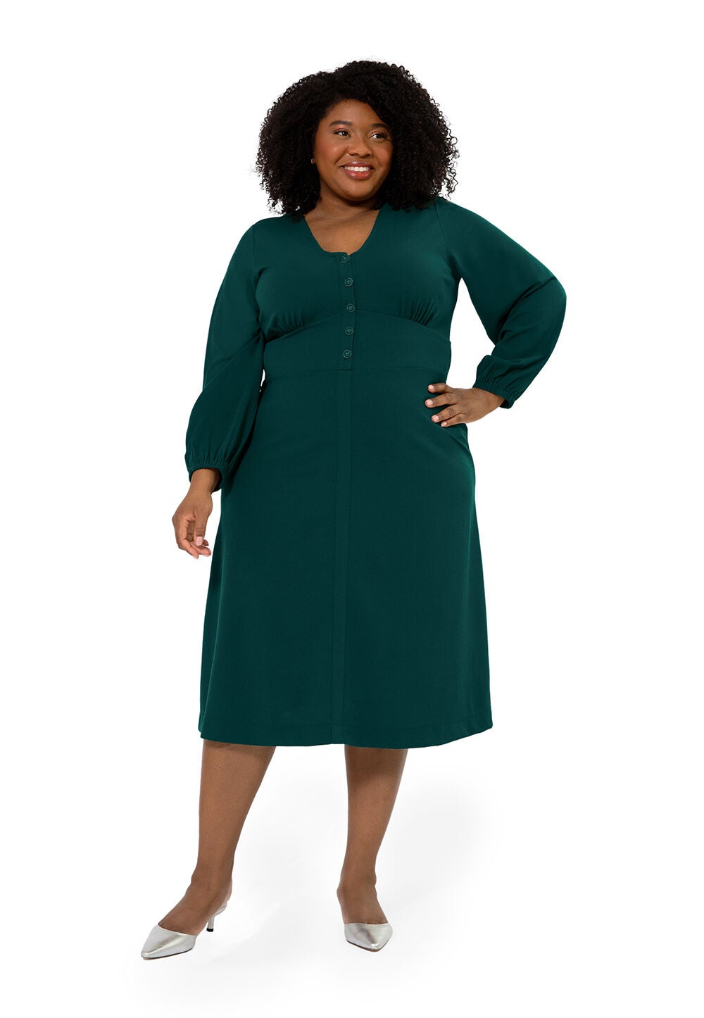 Blouson Sleeve Francesca Fit and Flare Midi Dress | Dia & Co