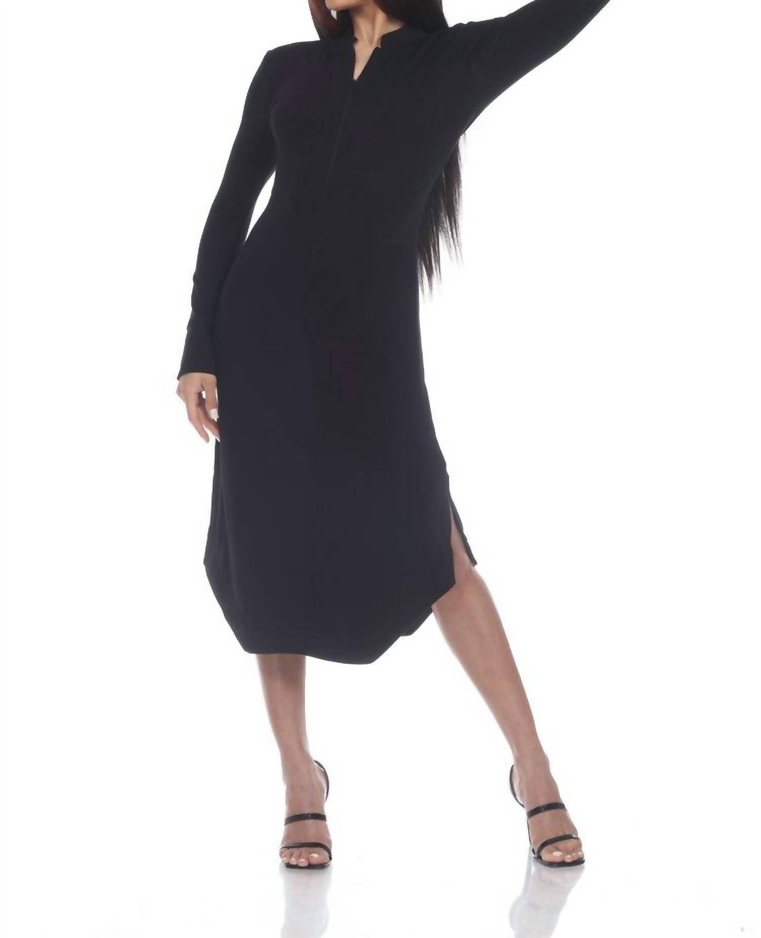 MANDY MANDARIN DRESS IN BLACK | Dia & Co