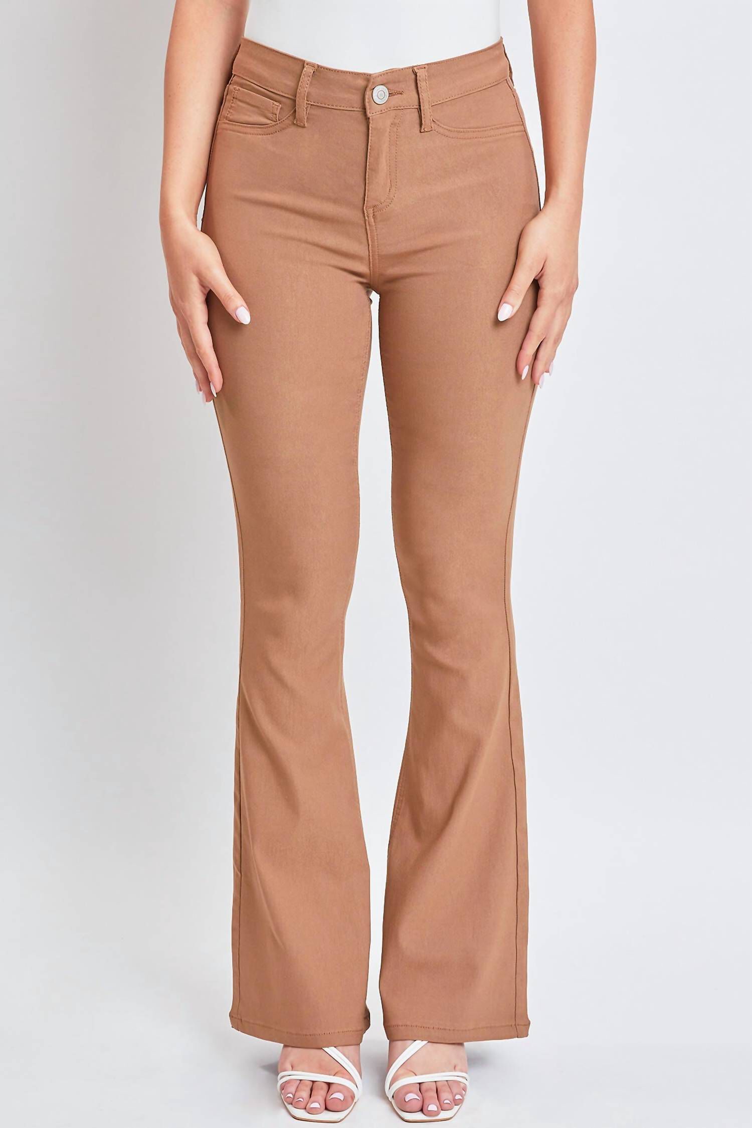 HYPERSTRETCH HIGH RISE FLARE DENIM IN ALMOND | Dia & Co