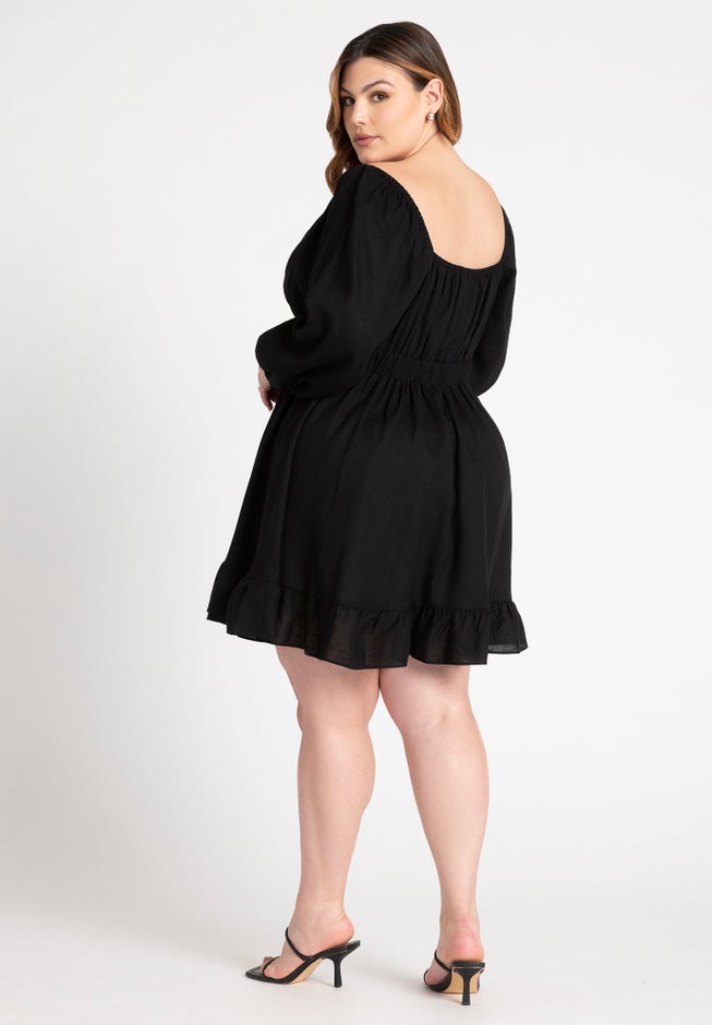 Puff Sleeve Linen Mini Dress | Dia & Co