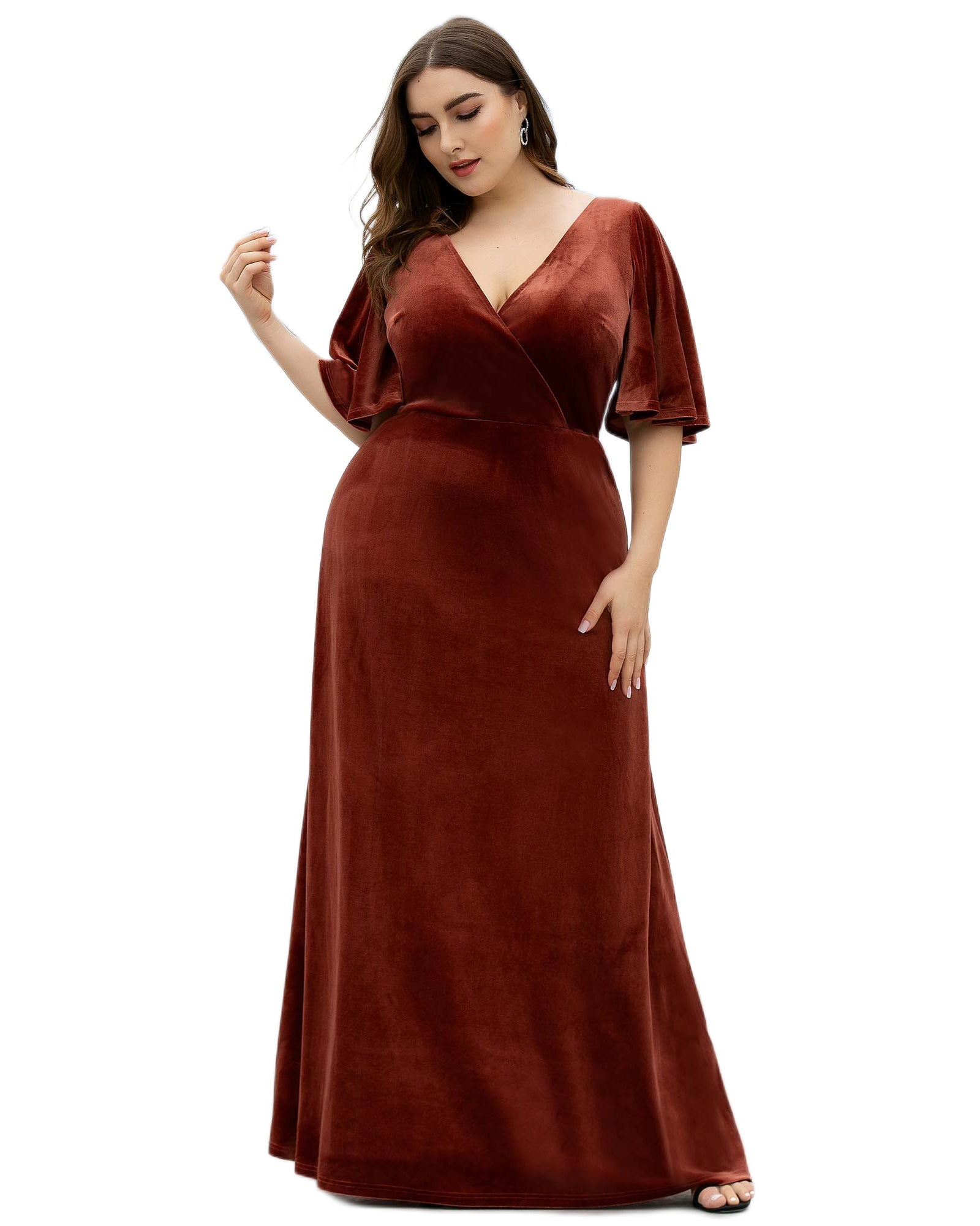 Elegant Double V Neck Velvet Party Dress with Sleeves | Dia & Co